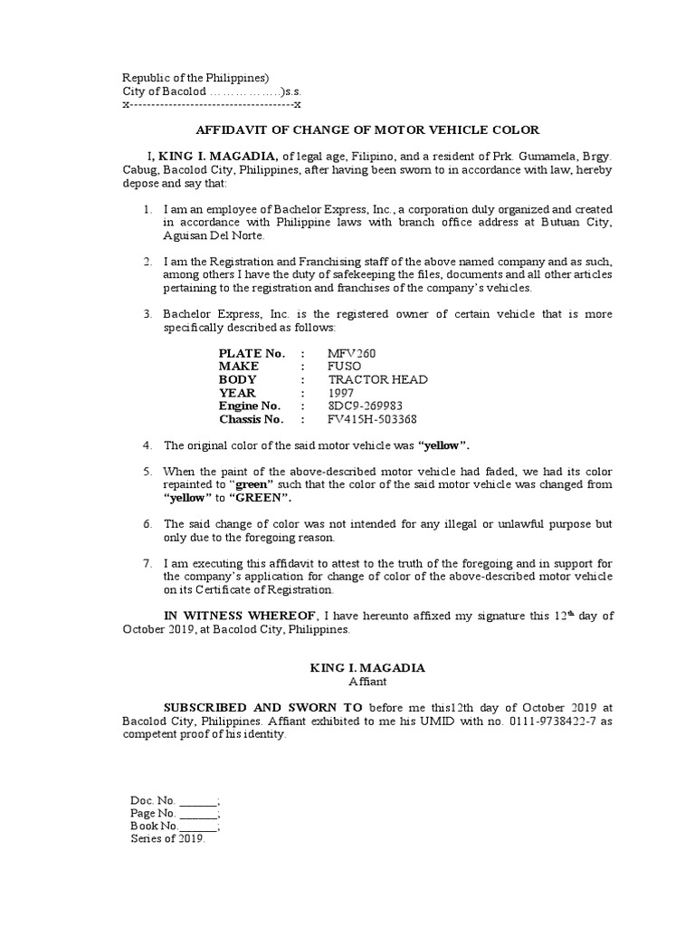 Affidavit of Change of Color | PDF