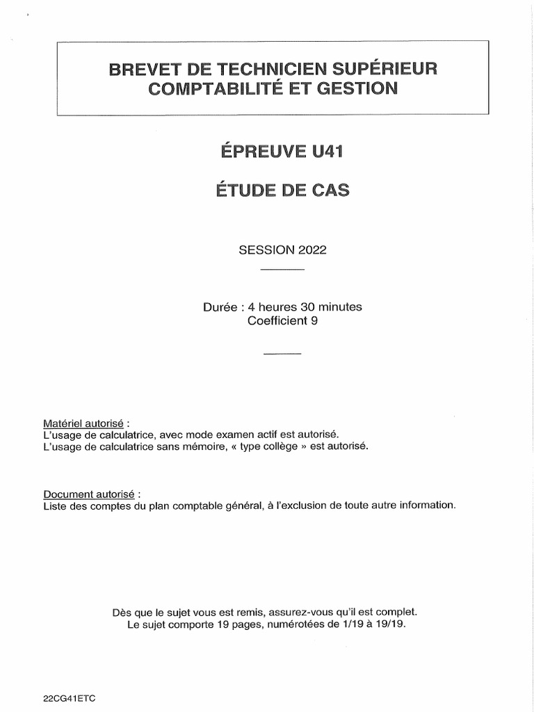Bts CG 2022 Epreuve E41 Etude de Cas | PDF