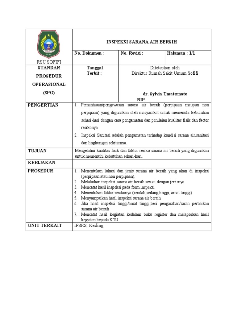 Sop Inspeksi Sarana Air Bersih | PDF | Sains & Matematika