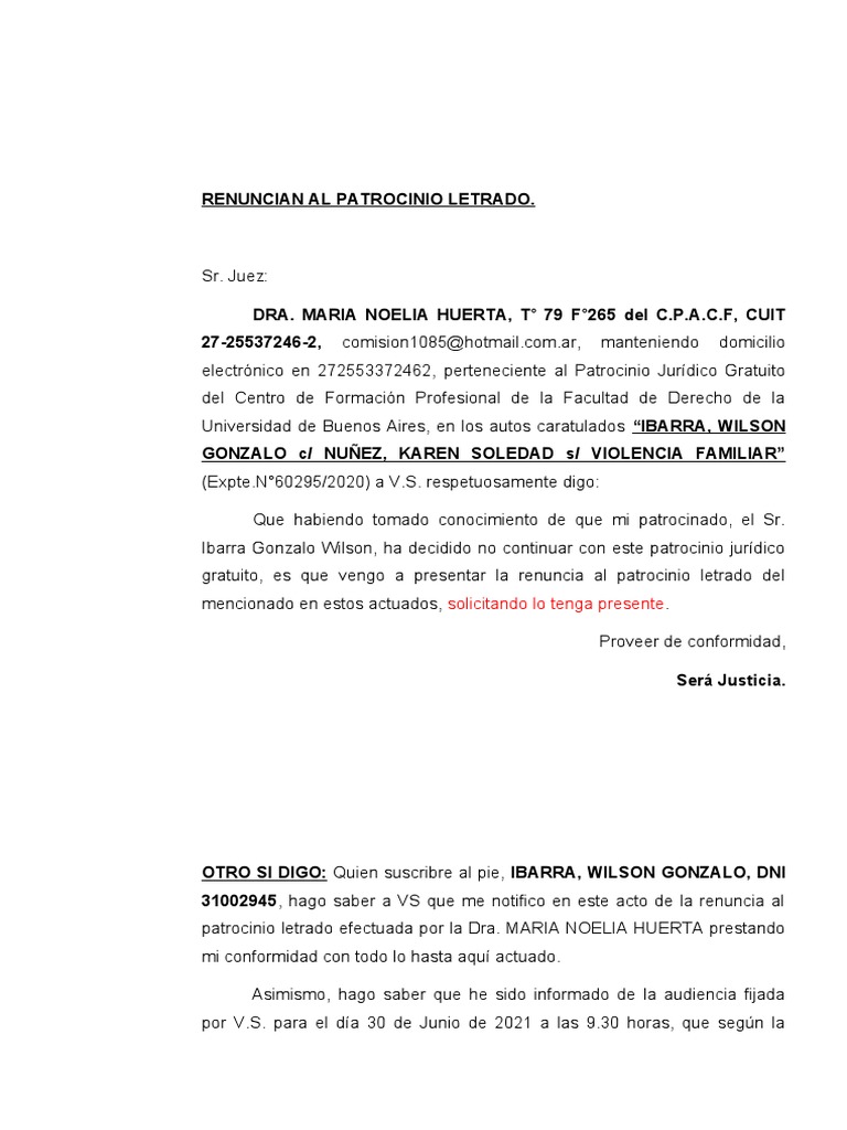 RENUNCIA Patrocinio | PDF