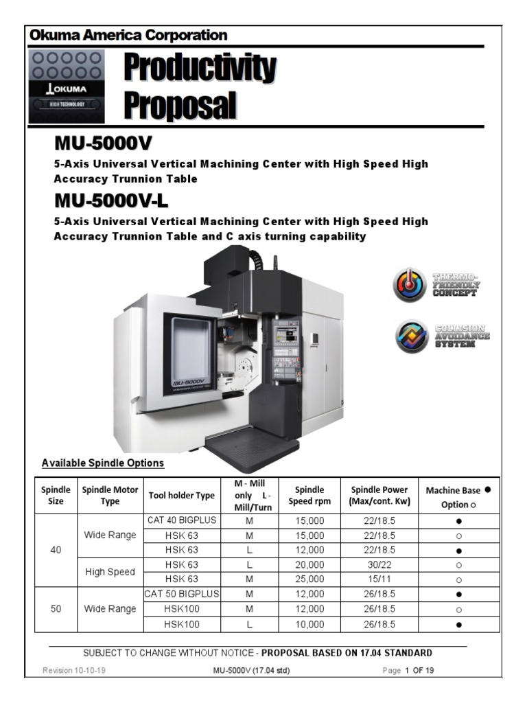 MU-5000V Proposal | PDF | Mechanical Engineering | Manufactured Goods
