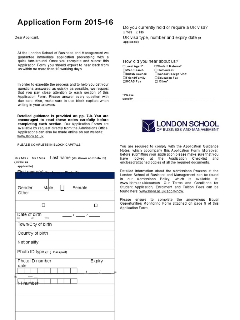 LSBM Application Form 2015-16 v5 - 0615 | PDF | Bachelor's Degree ...