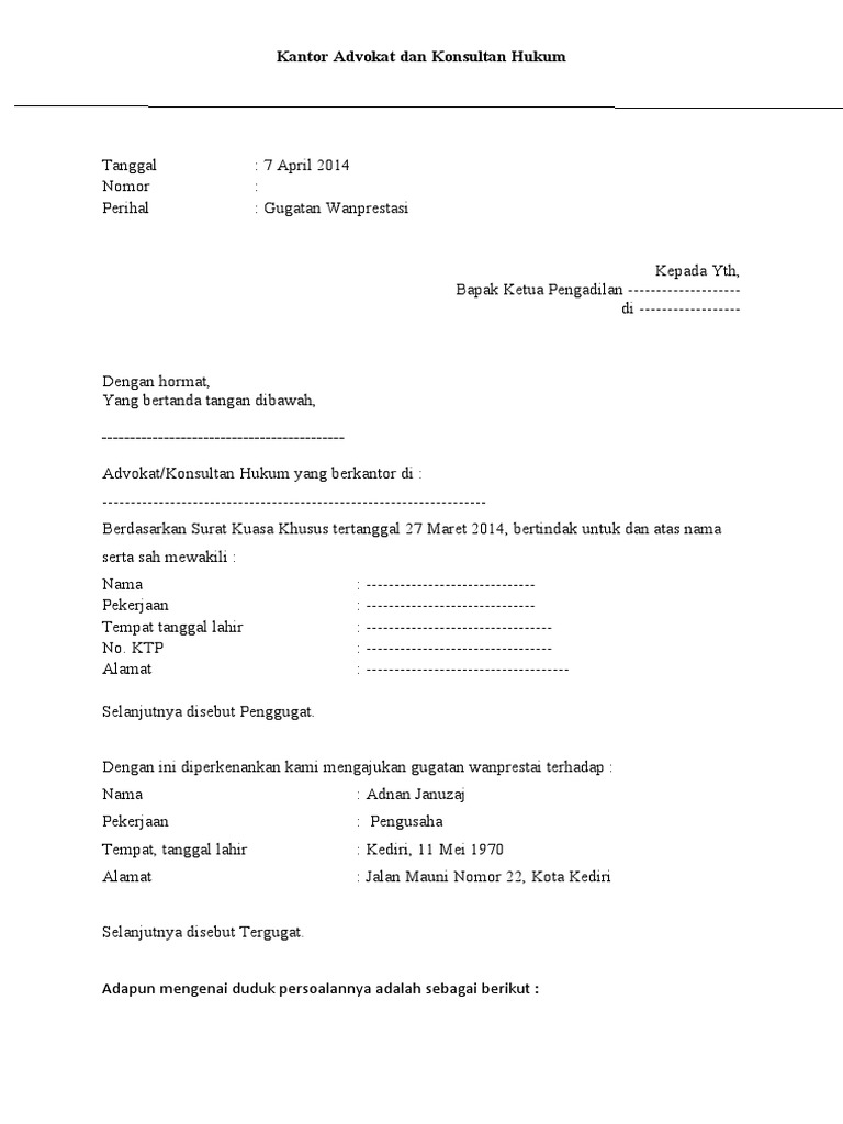 Contoh Surat Gugatan | PDF