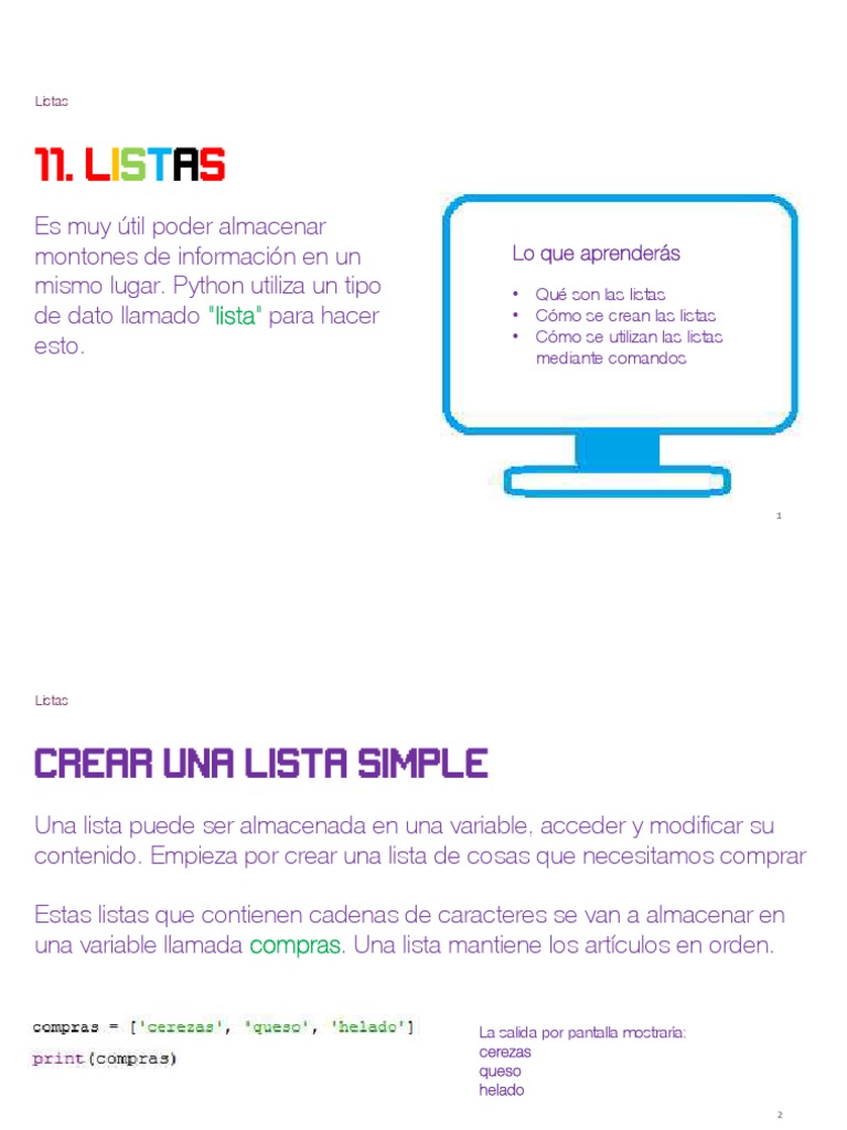 Listas | PDF | Python (lenguaje de programación) | Informática