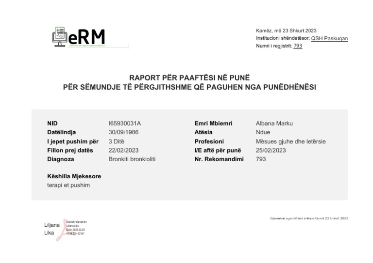 Raport Për Paaftësi Në Punë Për Sëmundje Të Përgjithshme Që Paguhen Nga ...