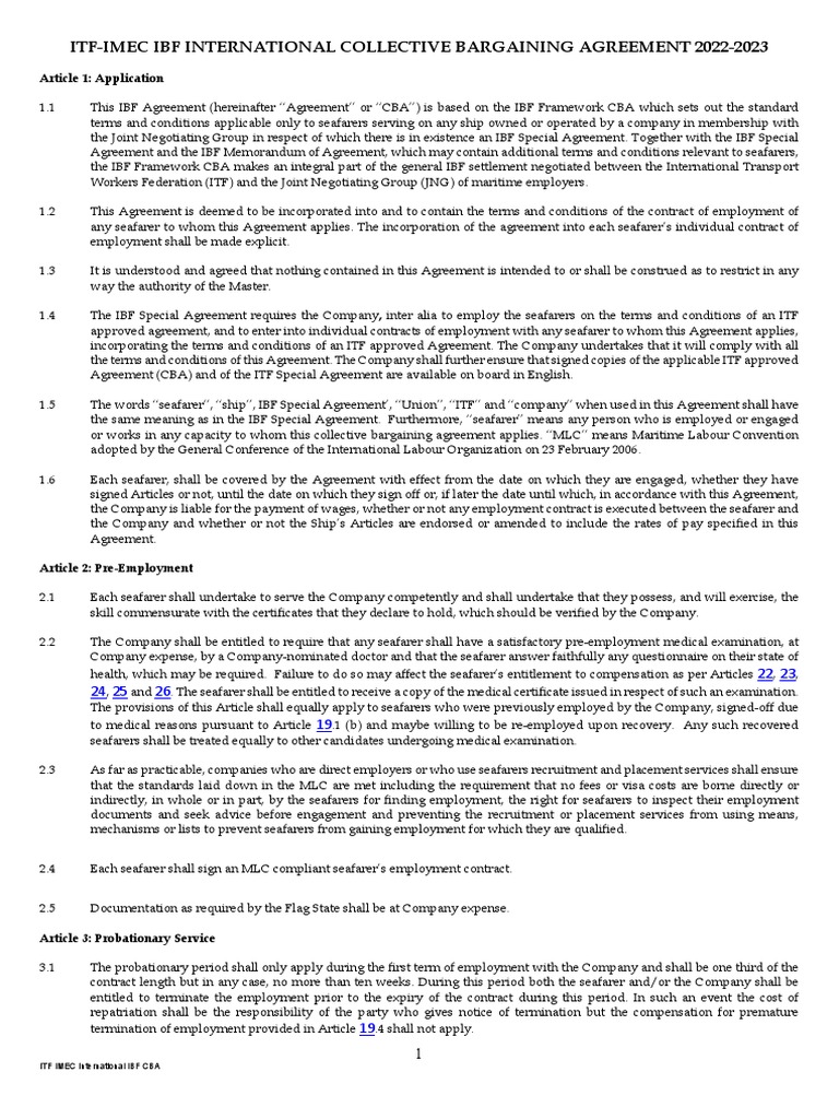 ITF IMEC IBF CBA 2022-2023 Overview | PDF | Overtime | International ...