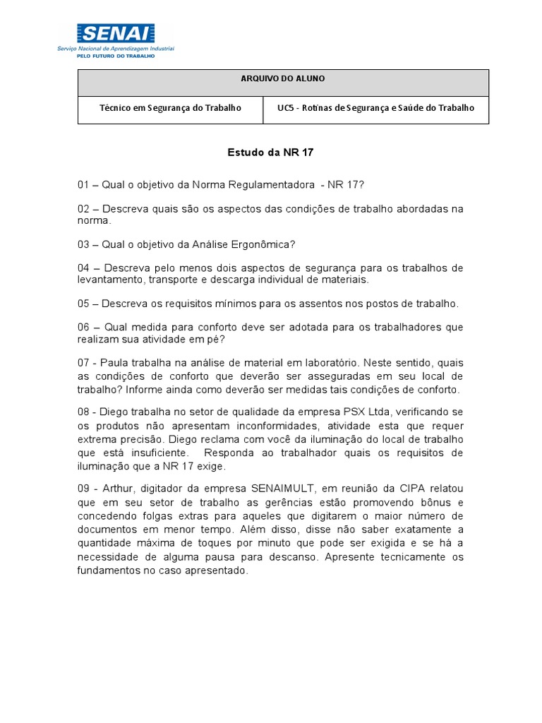 Estudo Da NR 17 | PDF