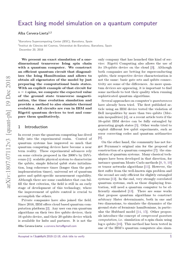Exact Ising Model Simulation On A Quantum Computer | PDF | Quantum ...