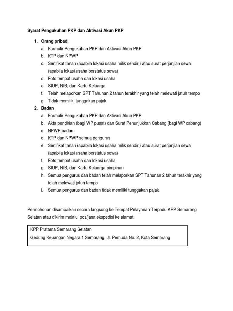 Syarat Pengukuhan PKP Dan Aktivasi Akun PKP | PDF
