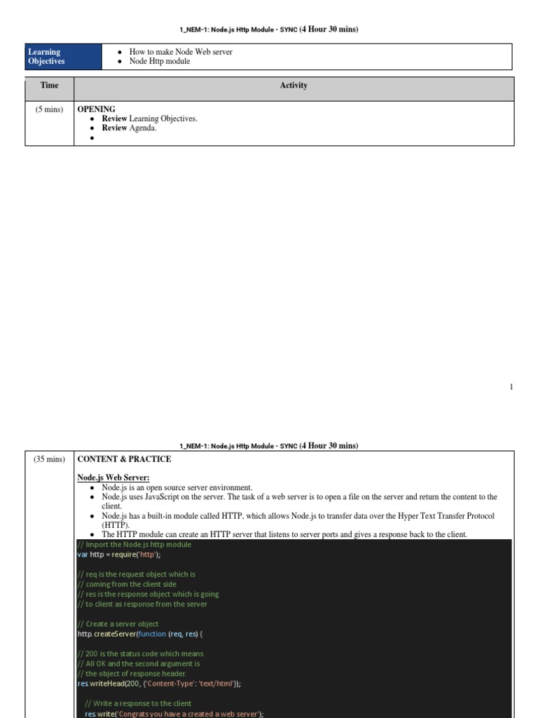 1 - NEM-1 - Node - Js HTTP Module - SYNC | PDF | Hypertext Transfer ...