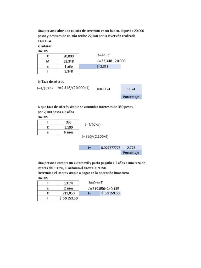 Análisis de tasas de interés simple aplicadas a diferentes operaciones ...