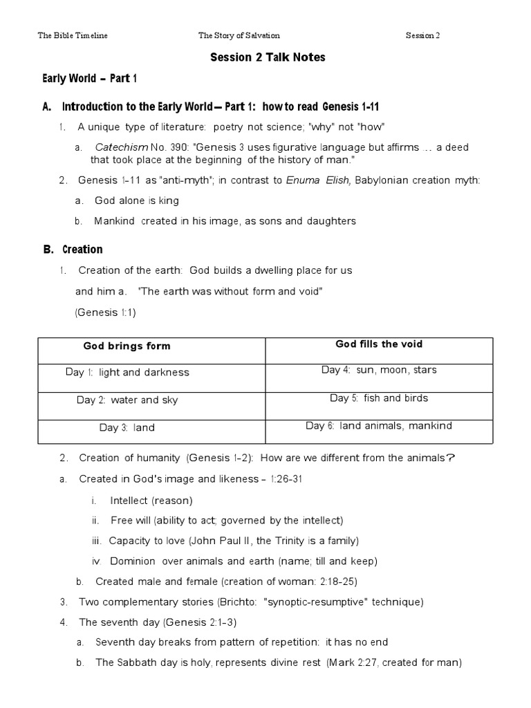 2 Talk Notes | PDF | Genesis Creation Narrative | Religious Belief And ...