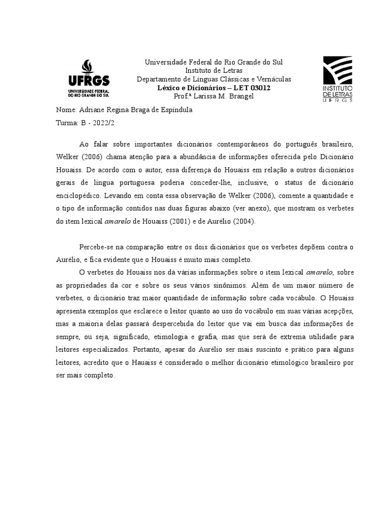 Comparação Entre Dicionários Houaiss E Aurélio Pdf