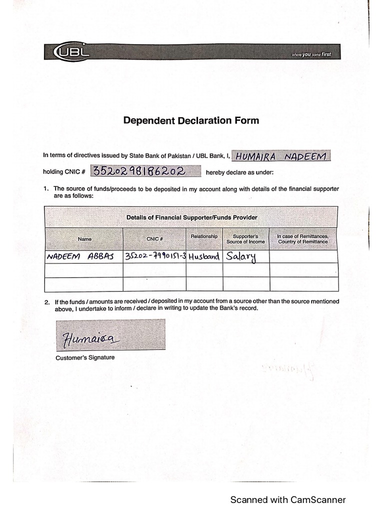 Dependent Form Pdf