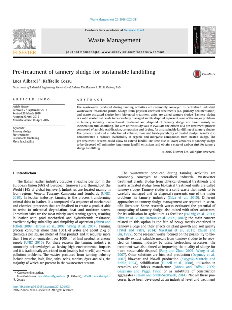 Sustainable Tannery Sludge Disposal | PDF | Landfill | Sewage Treatment