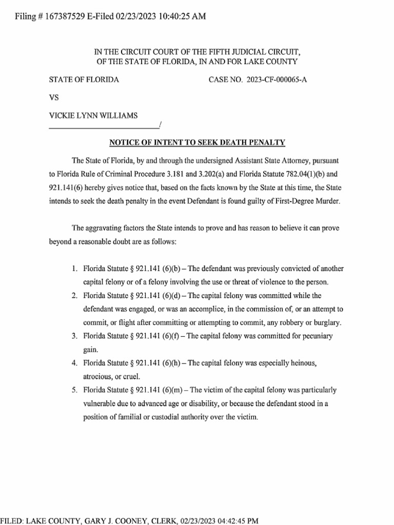 Williams Death Penalty Filing | PDF