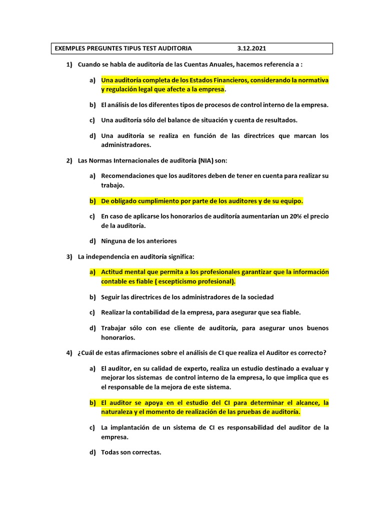 Test Auditoria | PDF | Auditoría | Contralor