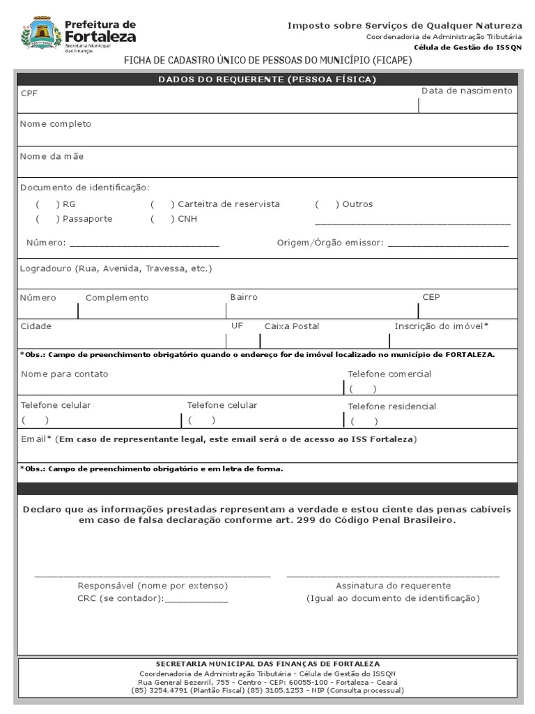 Ficha de Cadastro Unico - PF | PDF