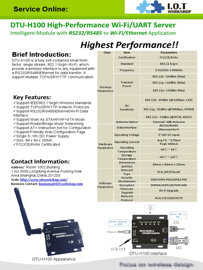 DTU-H100 Datasheet PDF | PDF | Wi Fi | Ieee 802.11