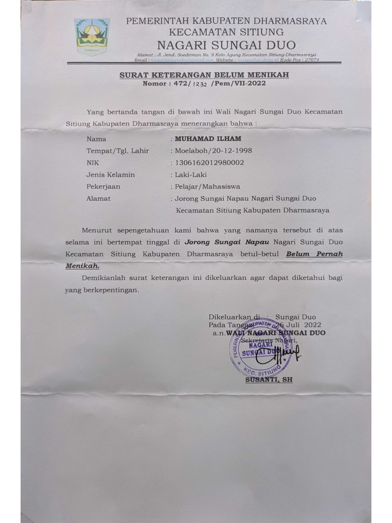 Scan Surat Belum Pernah Menikah | PDF
