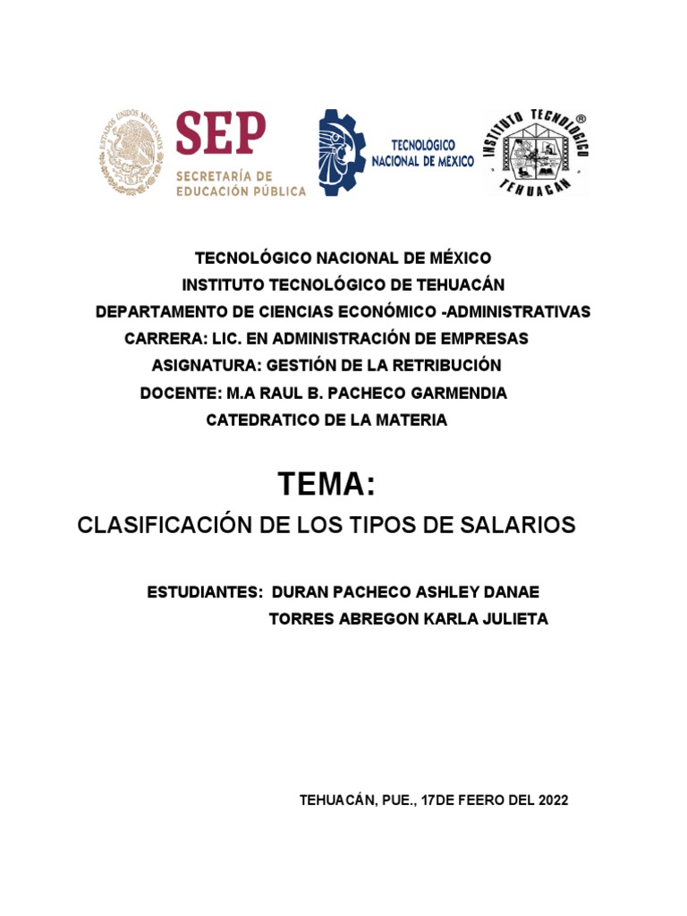 Tarea No. 2 Clasificación de Los Tipos de Salarios TAREA 2 | PDF | Salario | Dinero