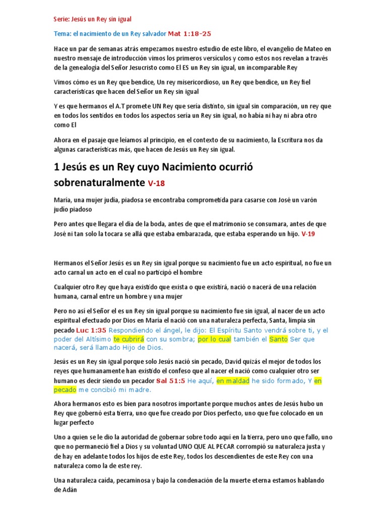 Serie. Un Rey Sin Igual Tema 2 El Nacimiento de Un Rey | PDF | Pecado ...