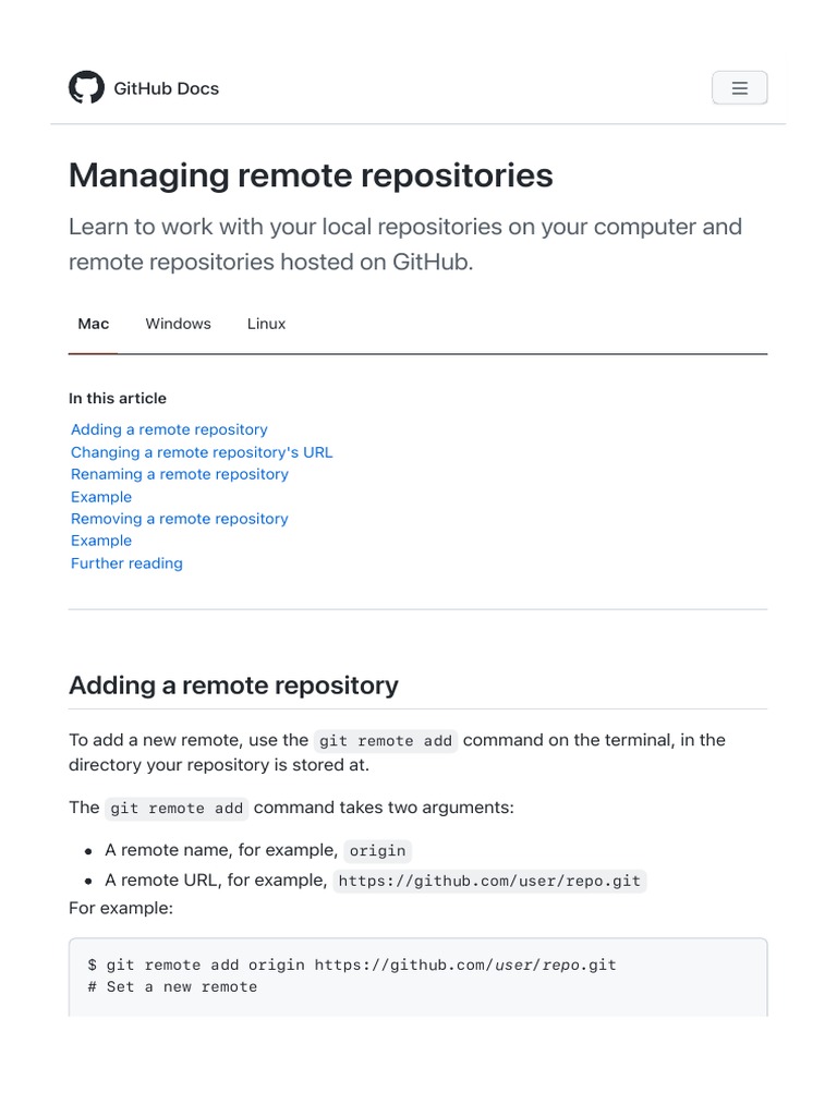 Managing Remote Repositories - GitHub Docs | PDF | Secure Shell ...