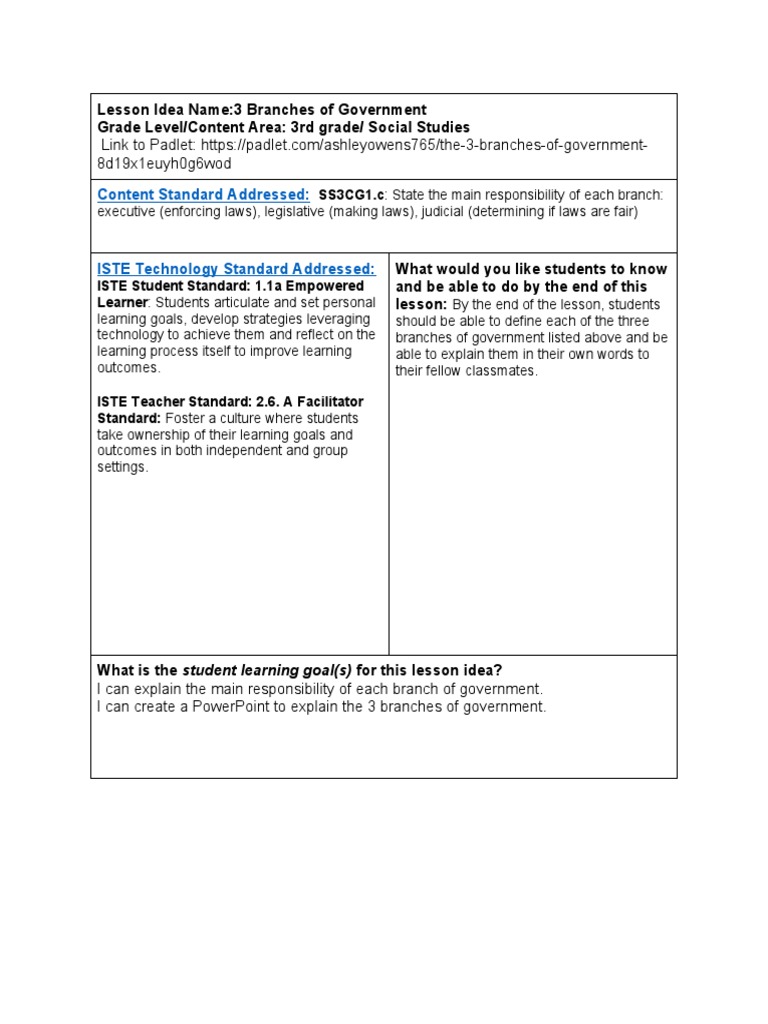 Lesson Idea - Branches of Government Padlet | PDF | Teachers | Learning