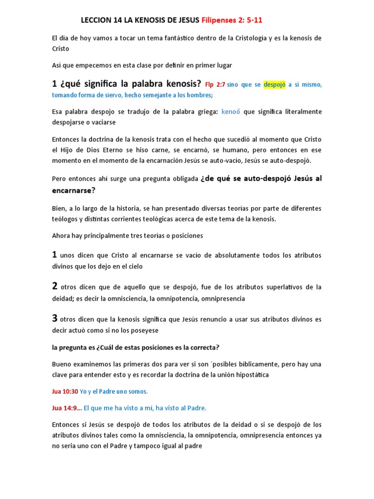 Cristologia LECCION 14 LA KENOSIS DE JESUS Filipenses 2 | PDF | Jesús | Creencia religiosa y ...
