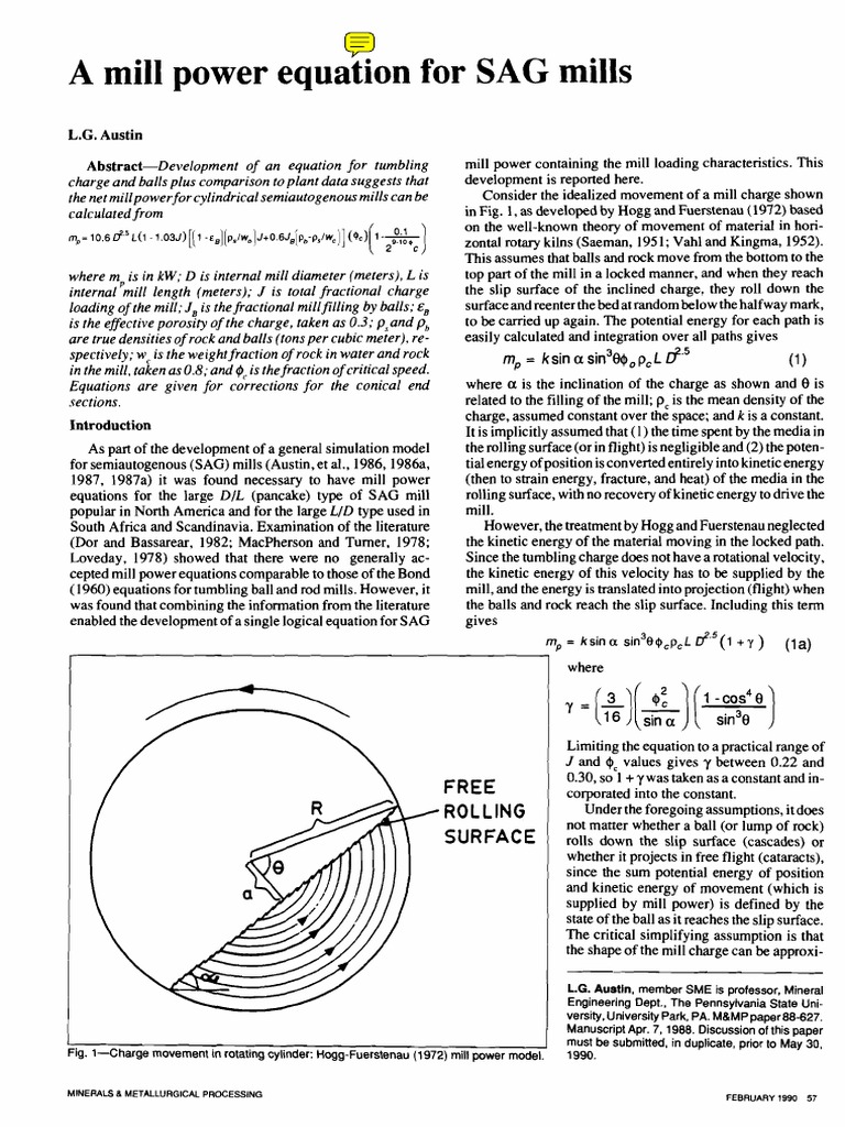 A Mill Power Equation For SAG Mills | PDF | Mill (Grinding) | Metrology