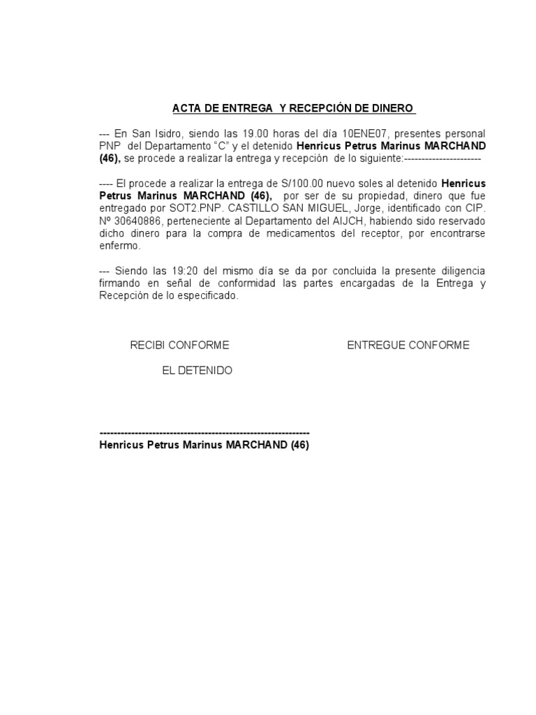 Acta de Entrega y Recepcion | PDF