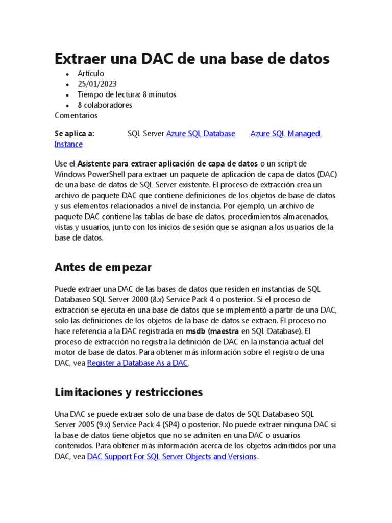 Extraer Una DAC de Una Base de Datos | PDF