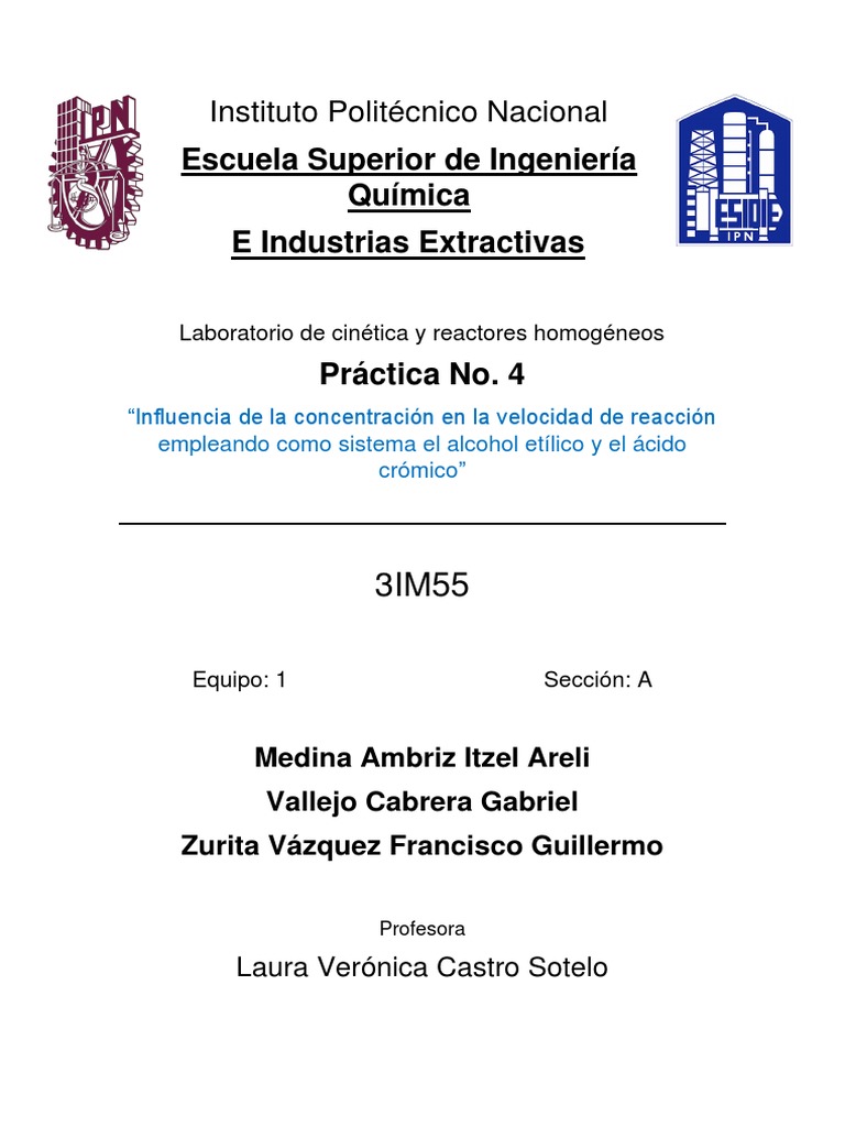 Reporte P4 Cinética y Reactores Homogéneos ESIQIE | PDF