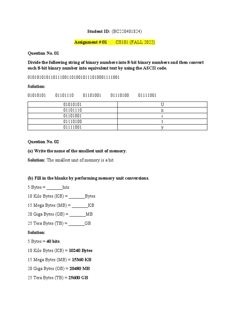 CS101 Assignment No 1 Solution | PDF