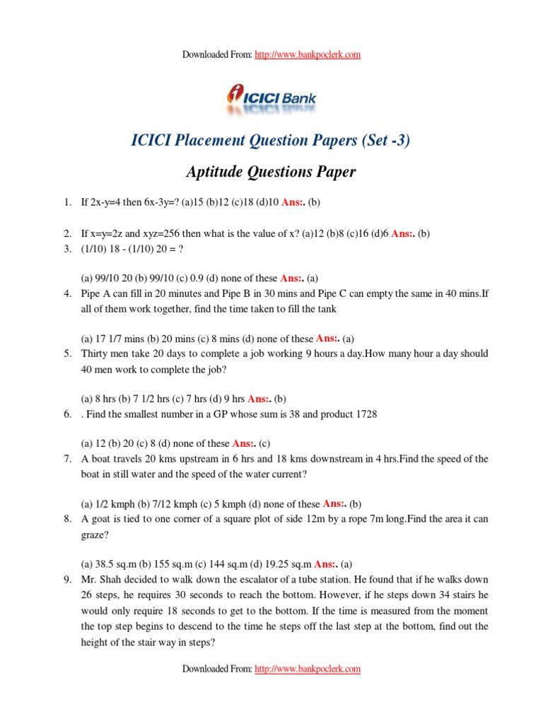 ICICI Bank Aptitude Question Papers Set 3 - WWW - Bankexamportal.com ...