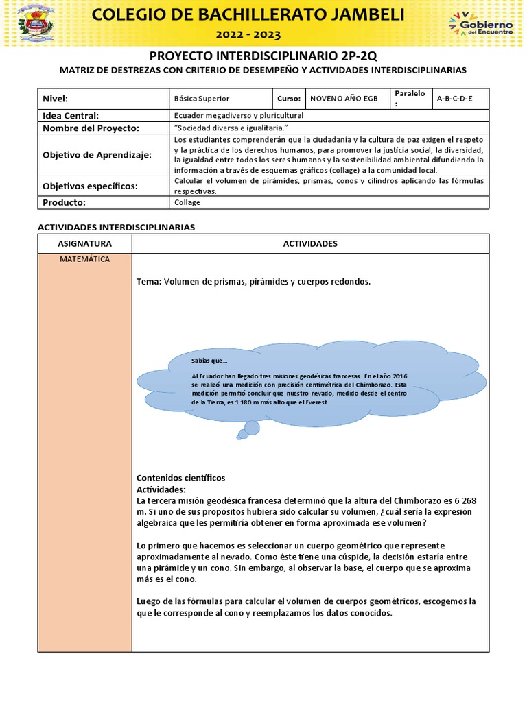 PROYECTO INTERD. 2P-2Q MATEMÁTICA EST. | PDF