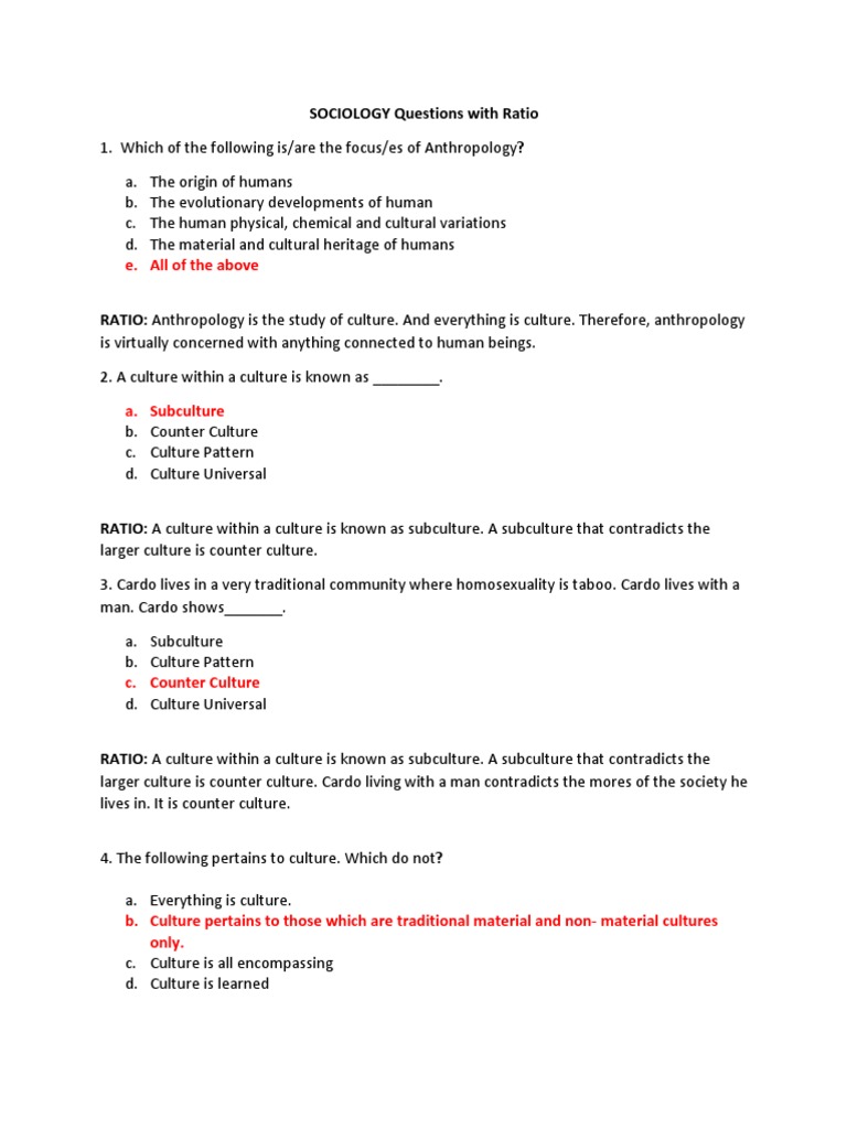 Sociology Questions With Ratio | PDF | Sociology | Deviance (Sociology)