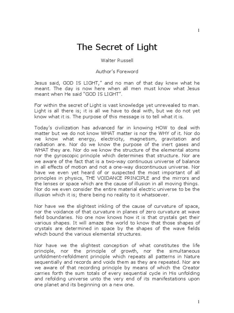 The Secret of Light - Russell, Walter | PDF | Senses | Universe