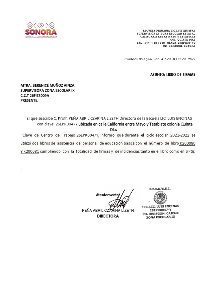 Libro de Firmas Lic Luis Encinas | PDF