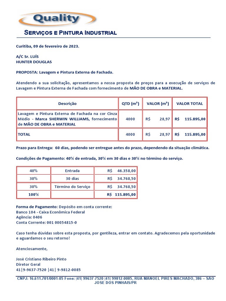 Proposta de Orçamento para Pintura Externa | PDF
