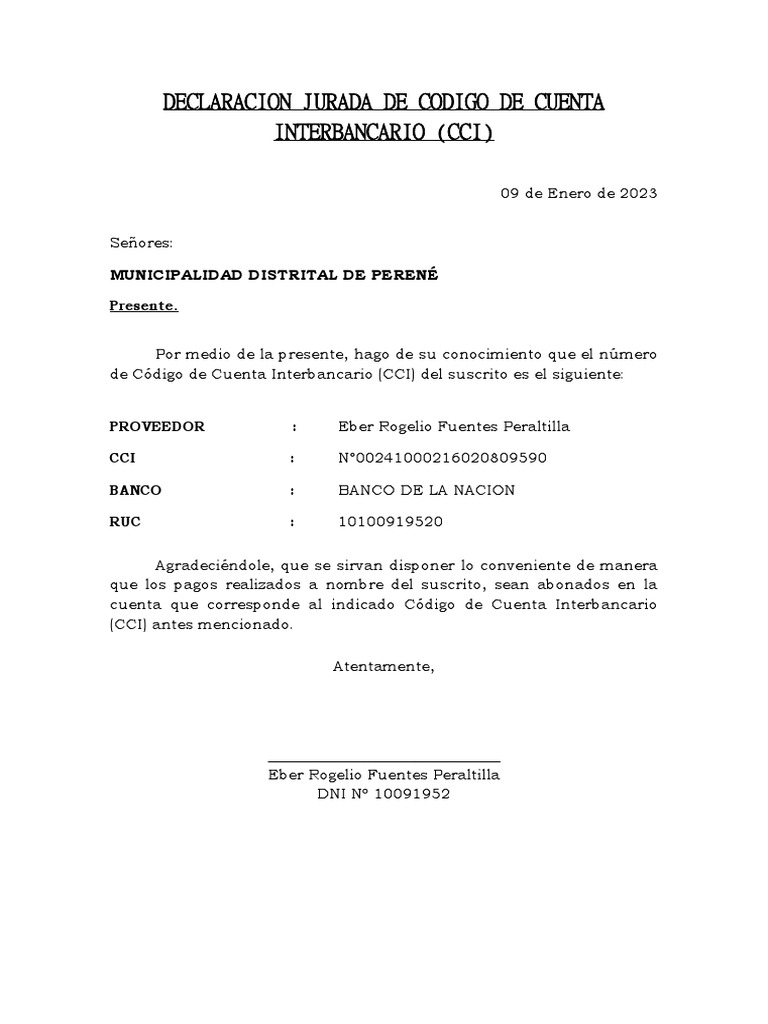 Declaracion Jurada de Codigo de Cuenta Interbancario | PDF | Justicia ...