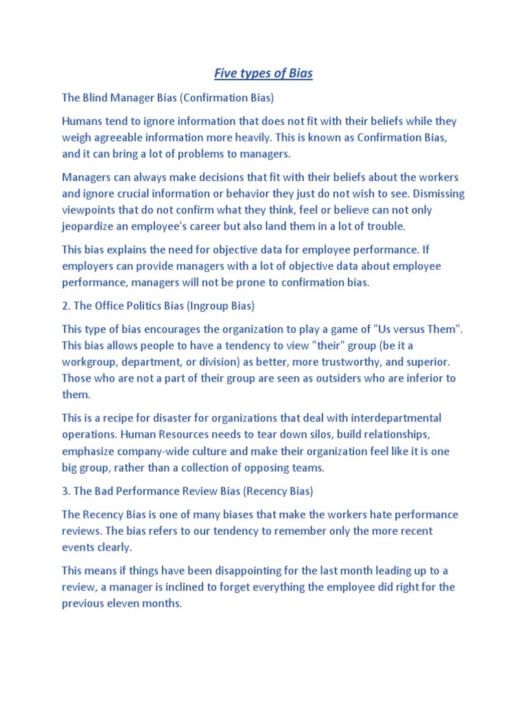 Five Common Biases that Impact Performance Evaluations and Decision-Making in the Workplace ...