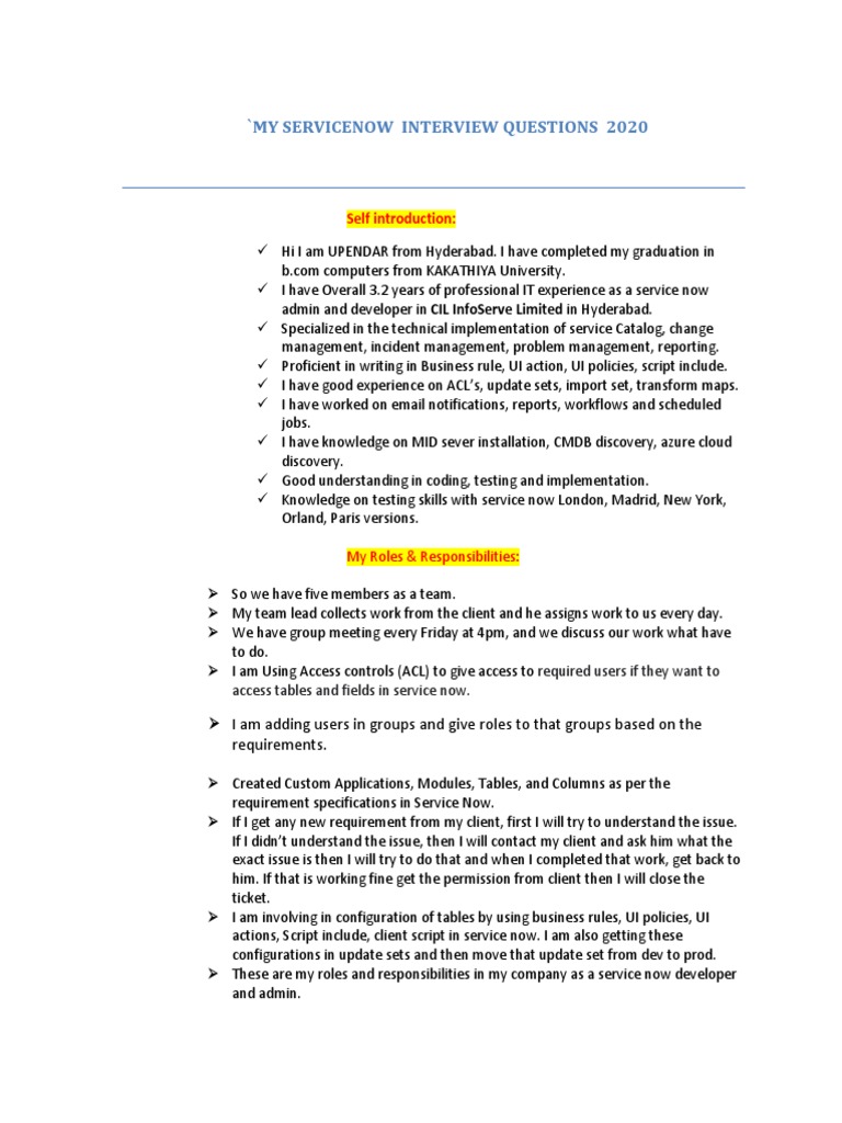 My Servicenow Final Interview Questions 2020 | PDF | Databases | Cloud Computing
