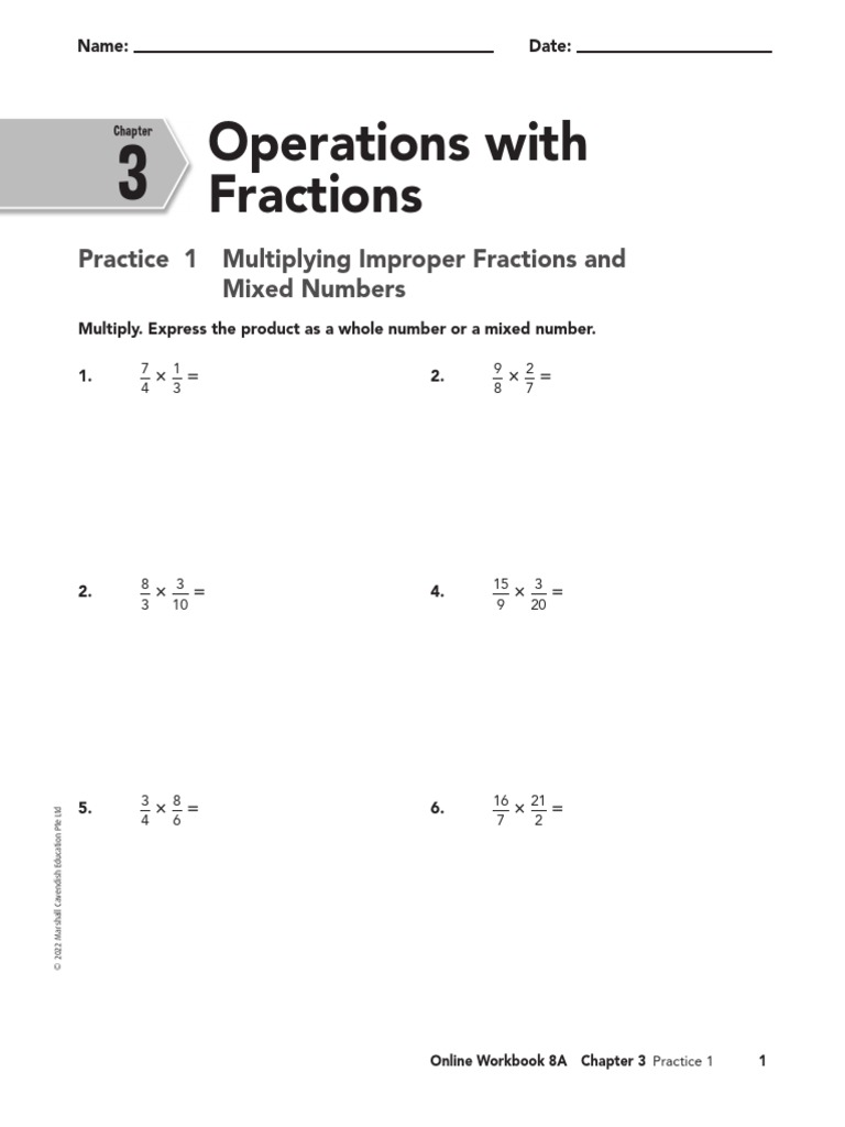 Operations With Fractions: Practice 1 Multiplying Improper Fractions ...
