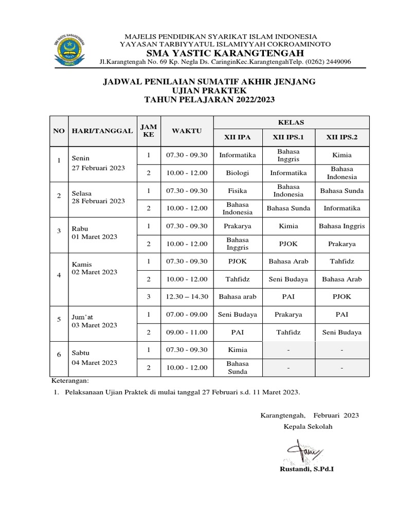2022-2023 Jadwal Psaj-Ujian Praktek | PDF