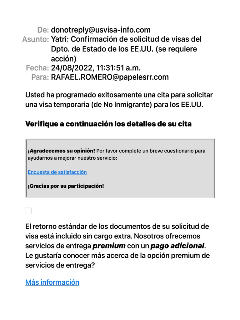 Yatri Confirmación de Solicitud de Visas Del Dpto. de Estado de Los EE - Uu. (Se Requiere Acción ...