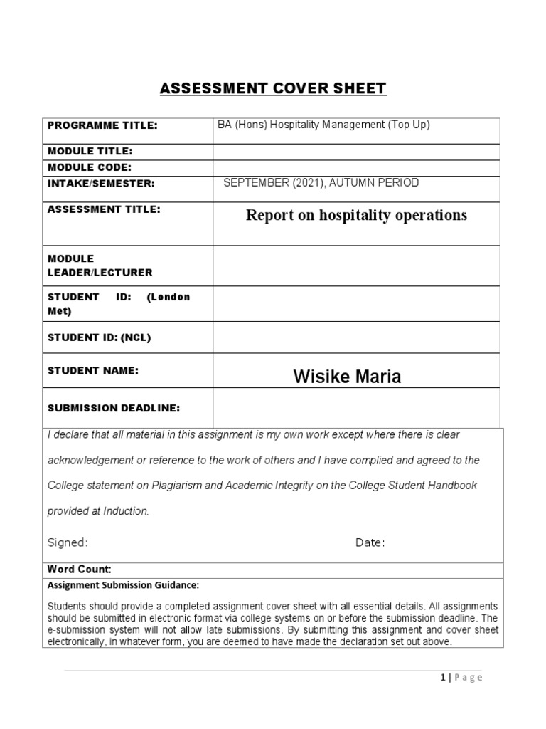Report On Food Operations | PDF | Menu | Waiting Staff