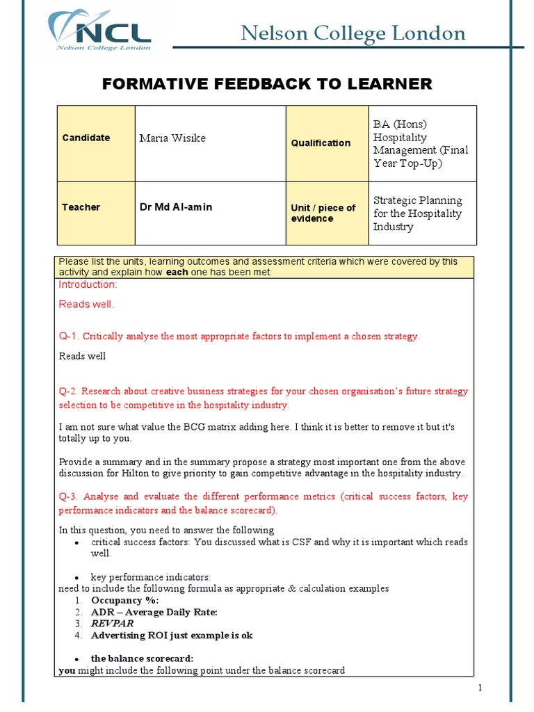 Formative Feedback Template | Download Free PDF | Performance Indicator ...