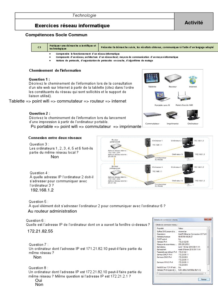 Exercices Réseau 22 | PDF | Jeux et activités | Technologie et ingénierie