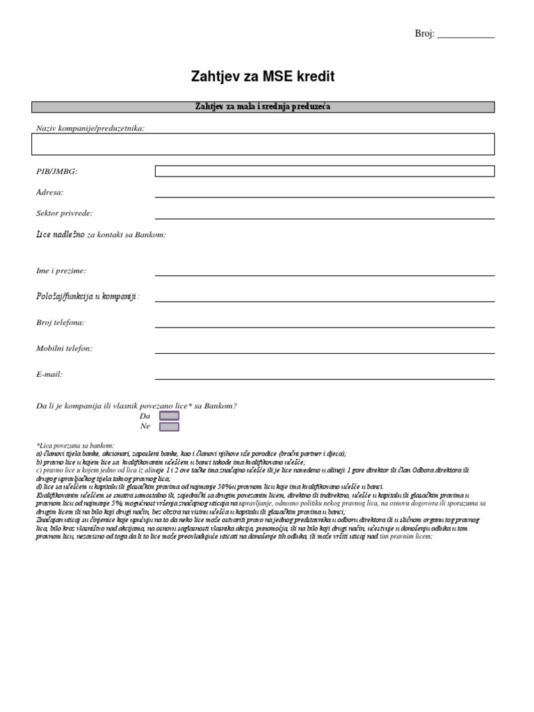 Zahtjev Za MSE Kredit | PDF